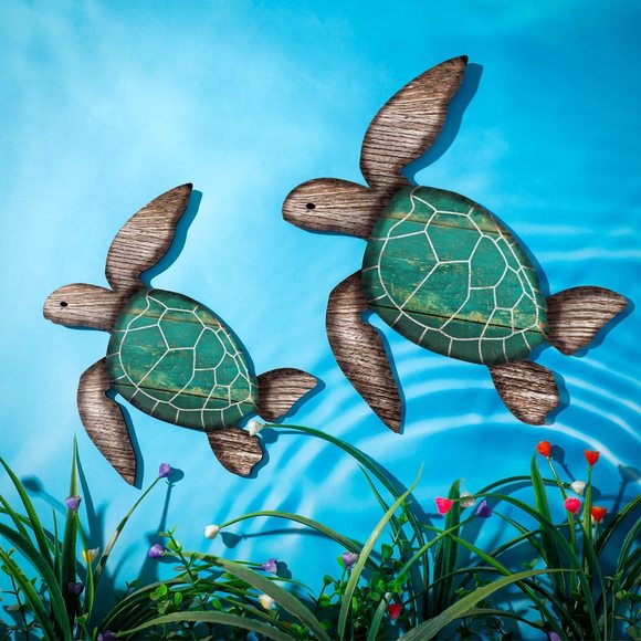 Roowest | Wall Decor | 2 Sizes Wooden Sea Turtle Wall Decor Farmhouse ...